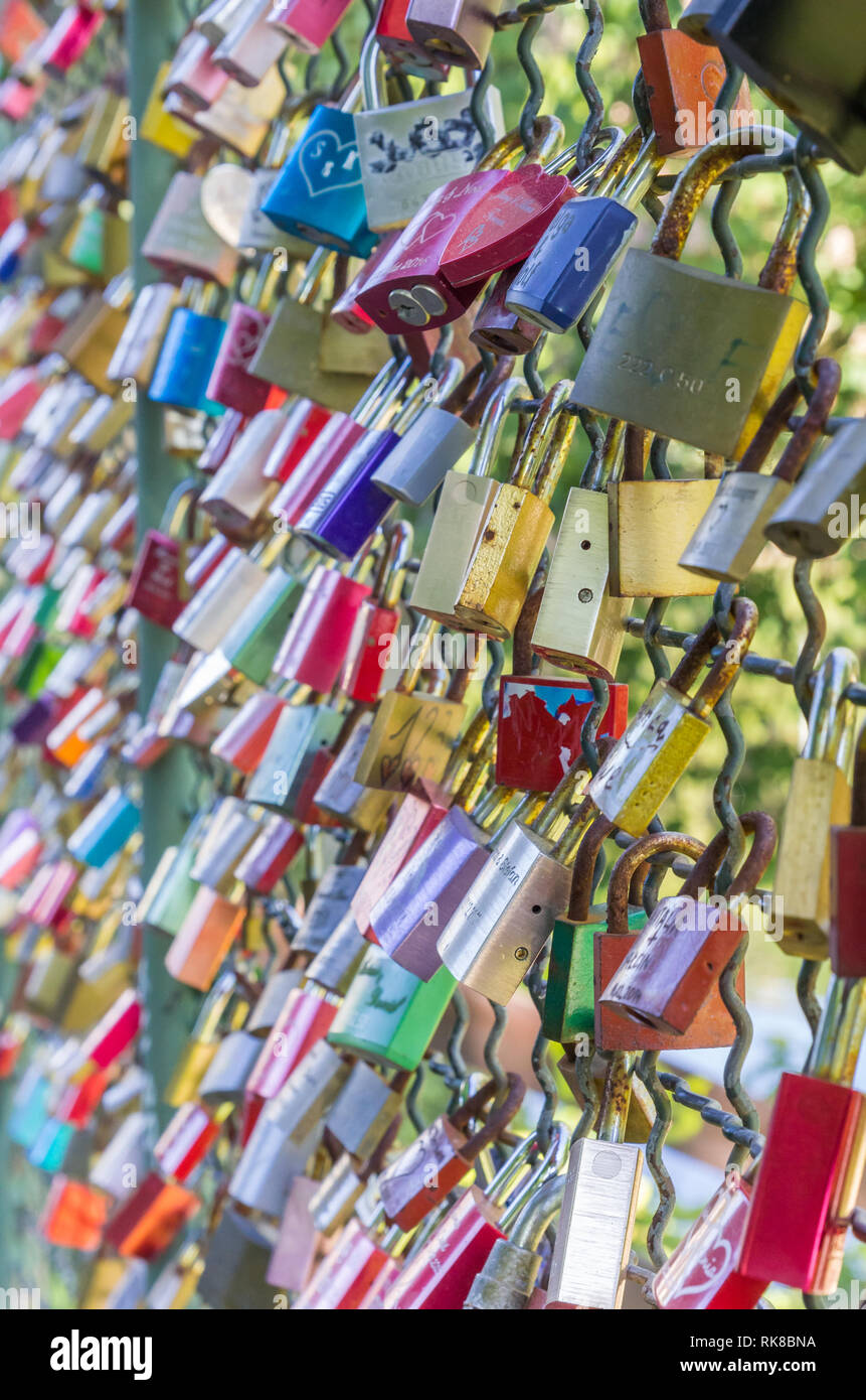 Love locks attached to a bridge in Kassel, Germany Stock Photo - Alamy