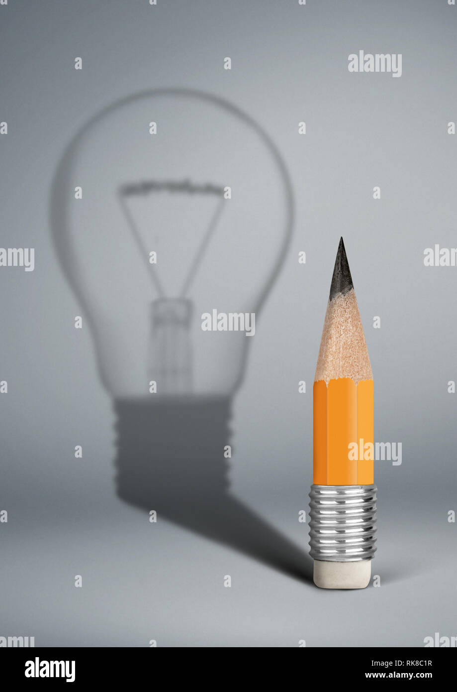 Creative idea concept, pencil with bulb shadow Stock Photo - Alamy