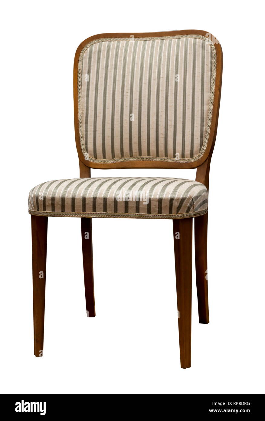 Antique chair with striped fabric isolated on a white background Stock ...