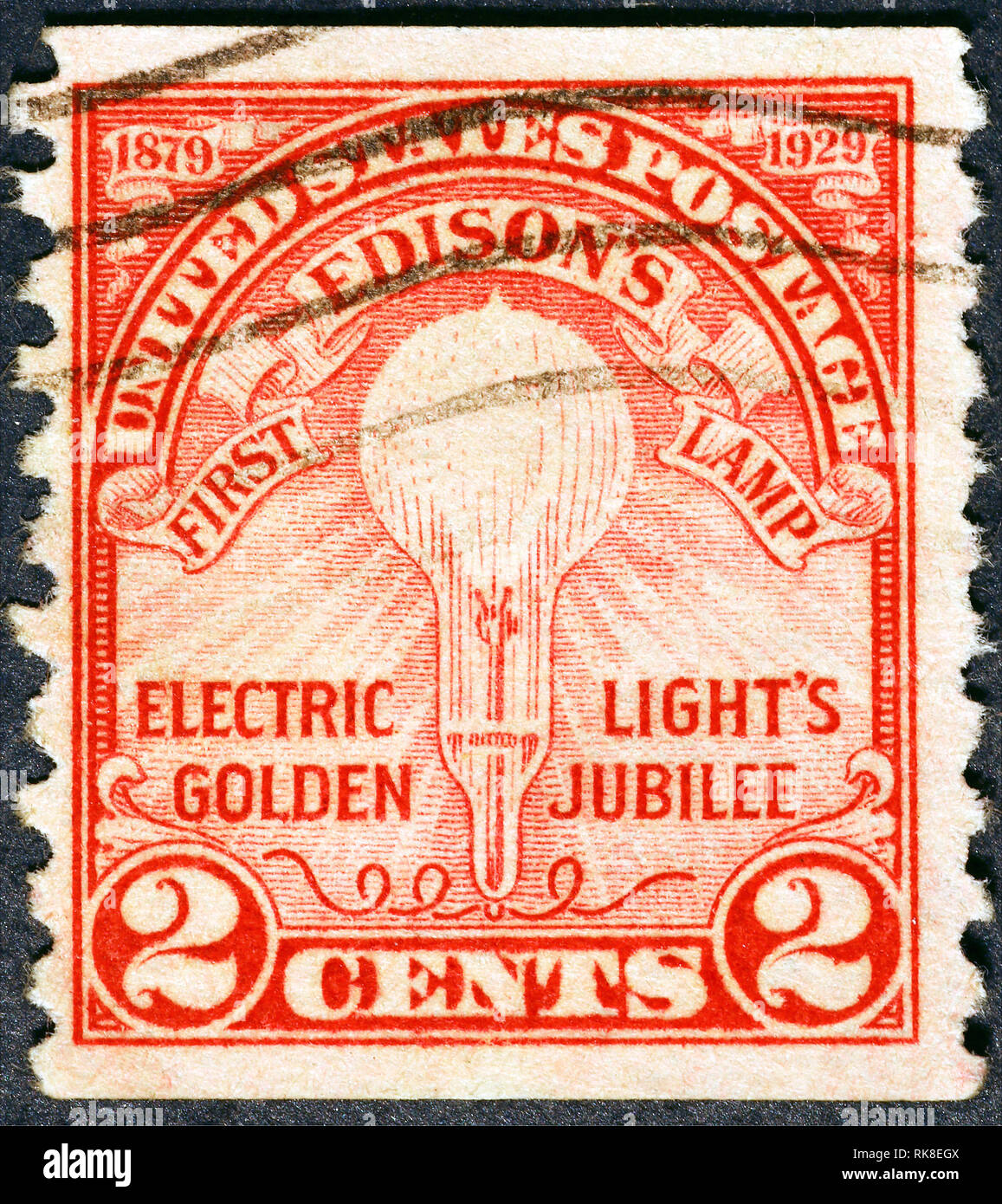 Celebration of Edison's first lamp on american postage stamp Stock ...