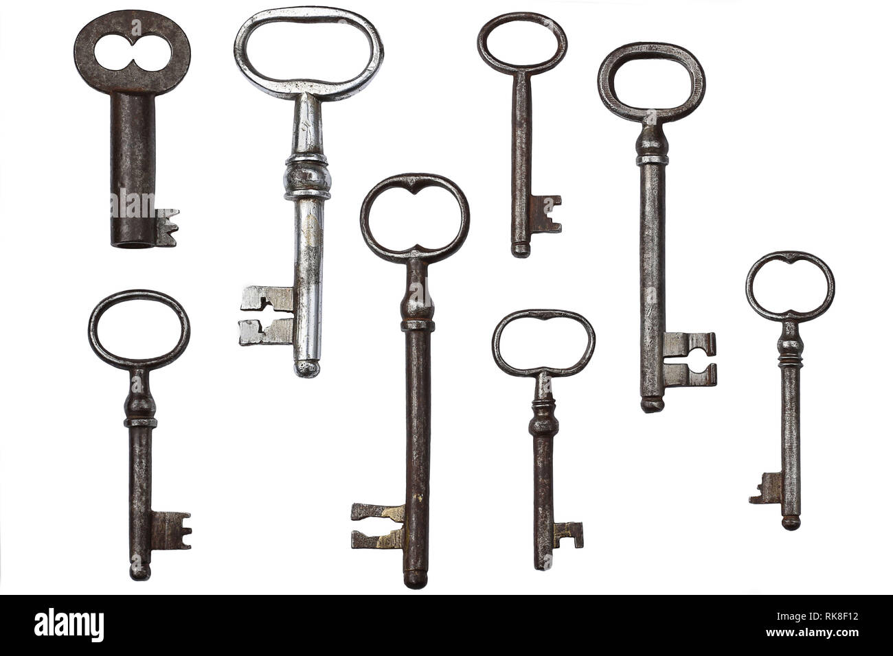 Old antique vintage key on white background Stock Photo - Alamy
