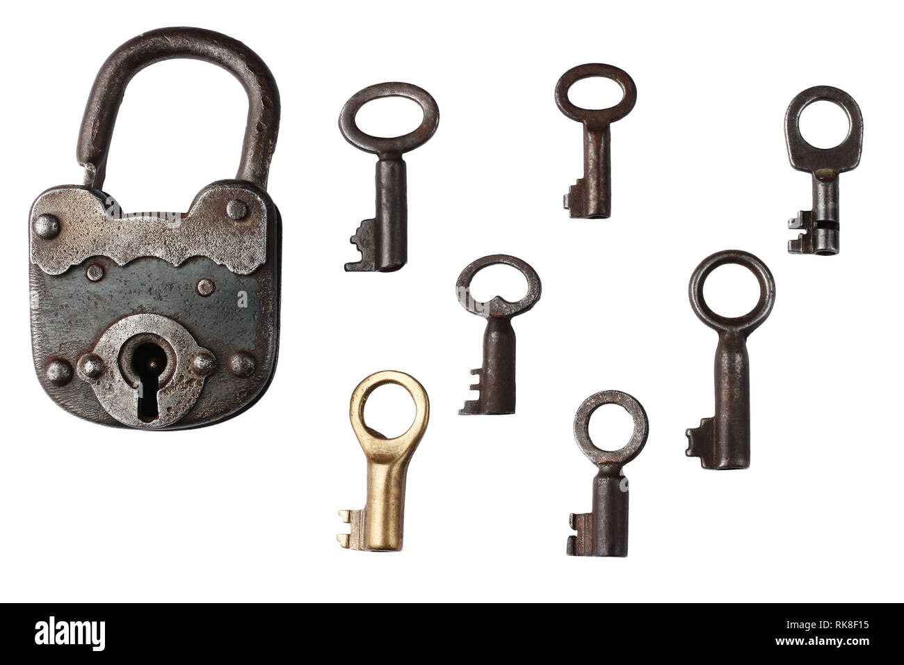 Old antique vintage key on white background Stock Photo - Alamy