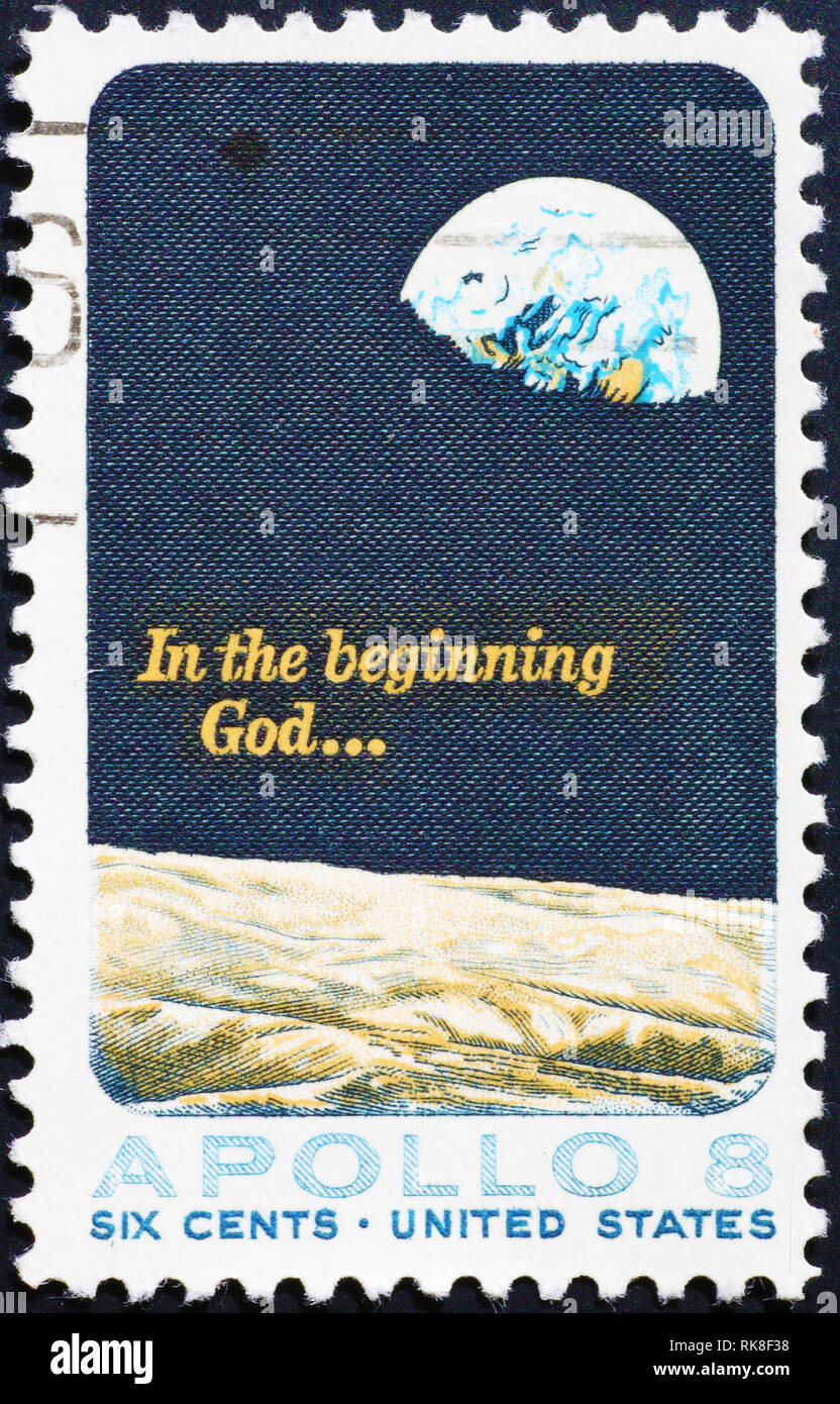 Earth seen from the moon on postage stamp Stock Photo - Alamy