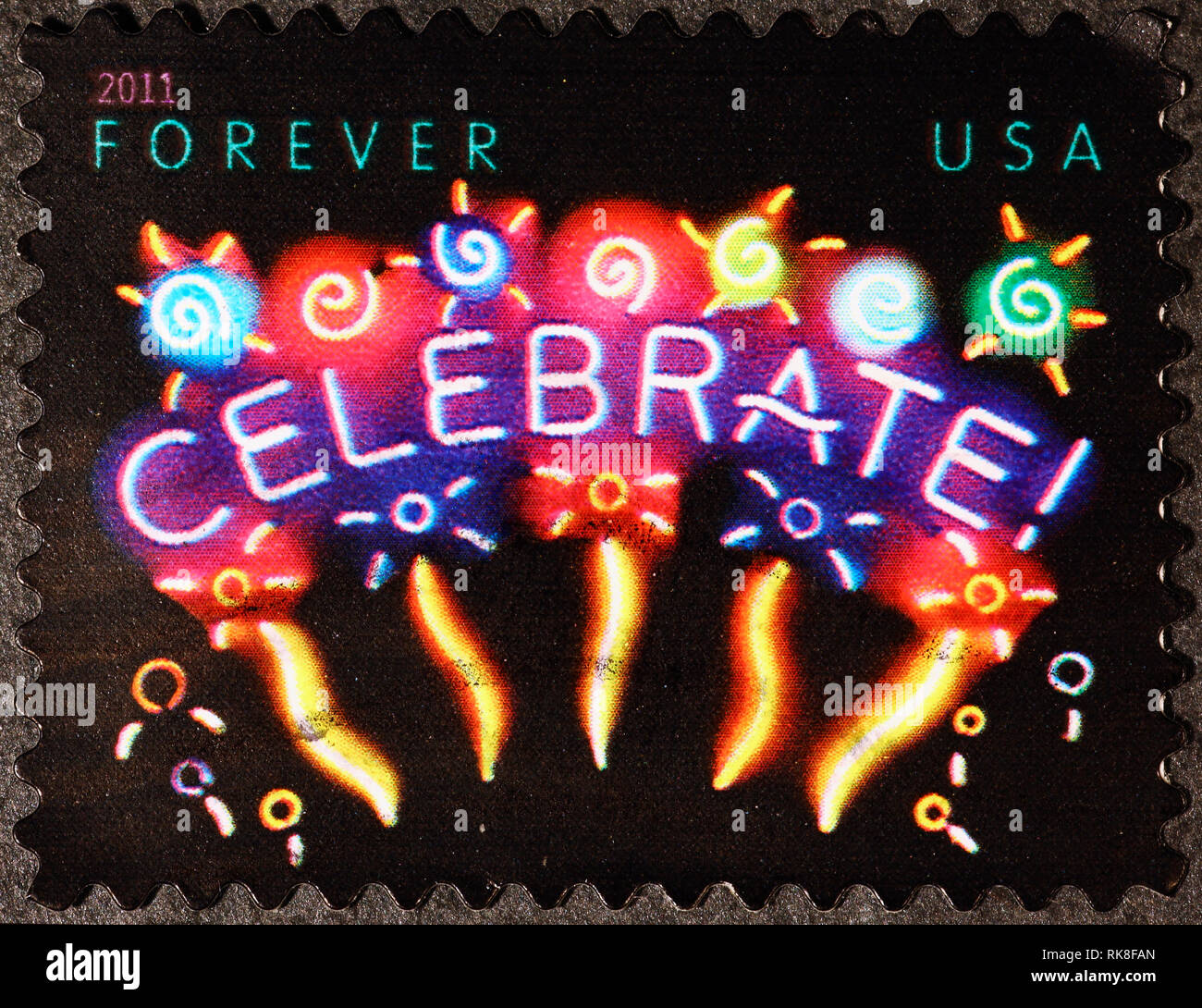 Exhortation to celebrate on american postage stamp Stock Photo - Alamy