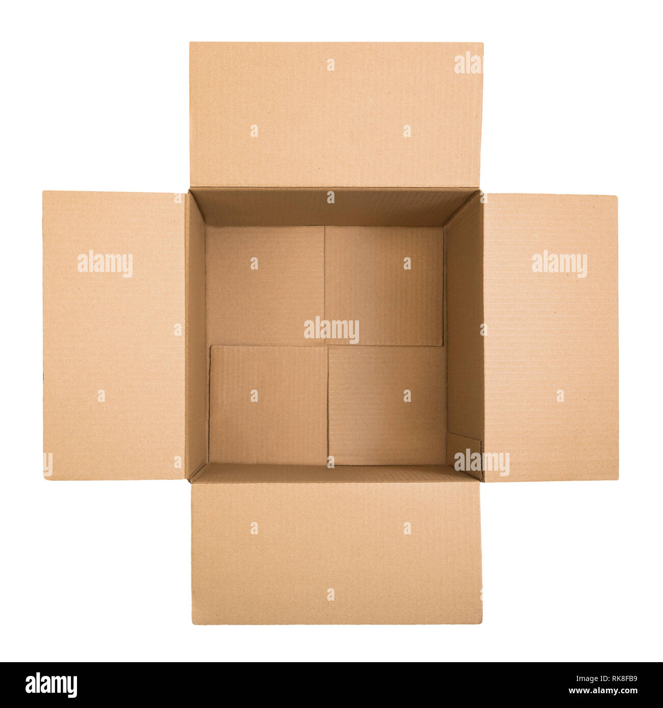 Open square cardboard box isolated on white background. Top view. Flat ...