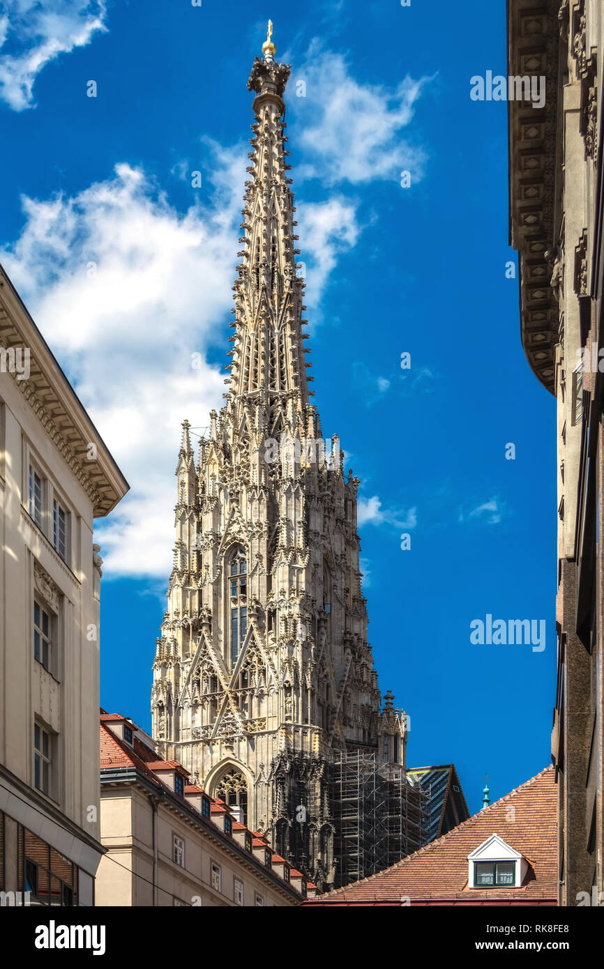 Fragment of the spire of the Cathedral of St. Stephen on the background ...