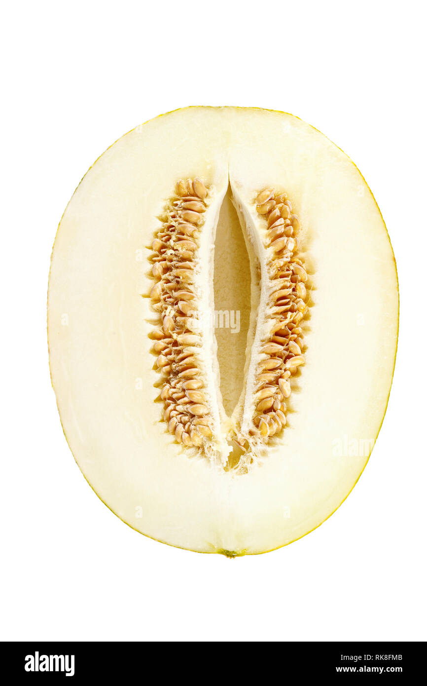 half melon isolated on white background. clearly visible seeds ...