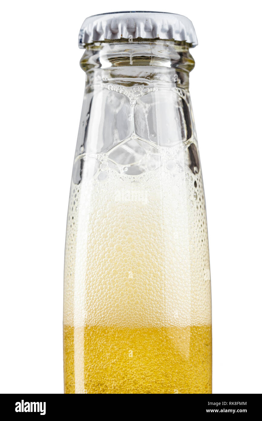 beer in a bottle isolated. clearly visible white foam. Close-up of ...