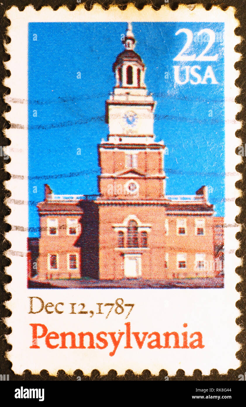 Historic building of Philadelphia on american postage stamp Stock Photo ...