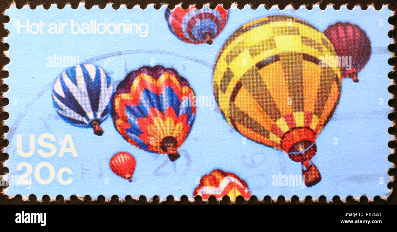 Hot air balloons on american postage stamp Stock Photo - Alamy