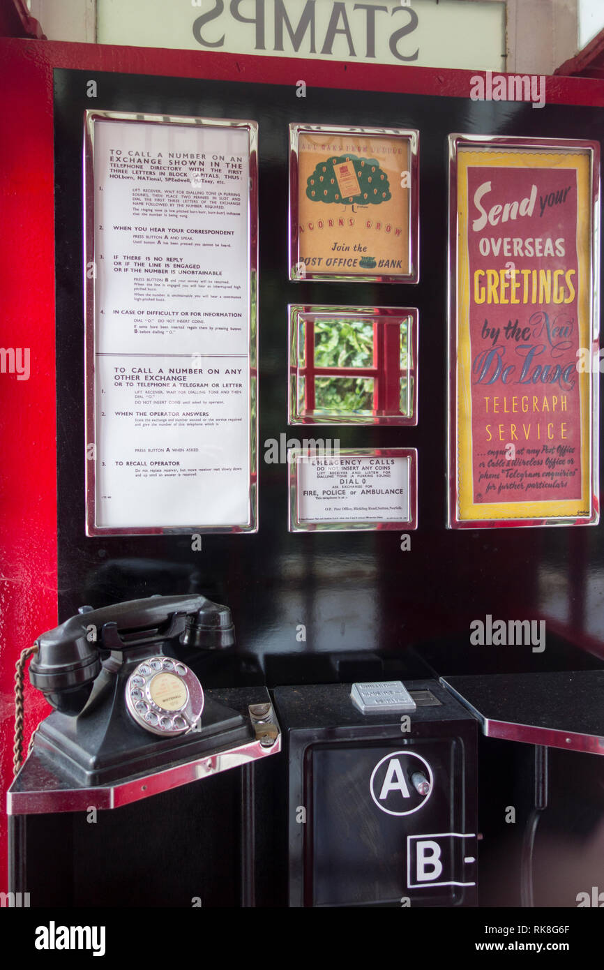 UK public phone box (K6 Button A and Button B prepayment phone) at the ...