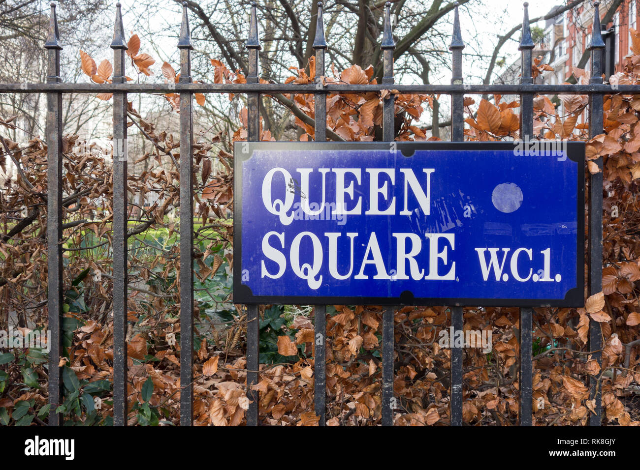 Blue street sign in Queen Square, London, WC1, UK Stock Photo - Alamy