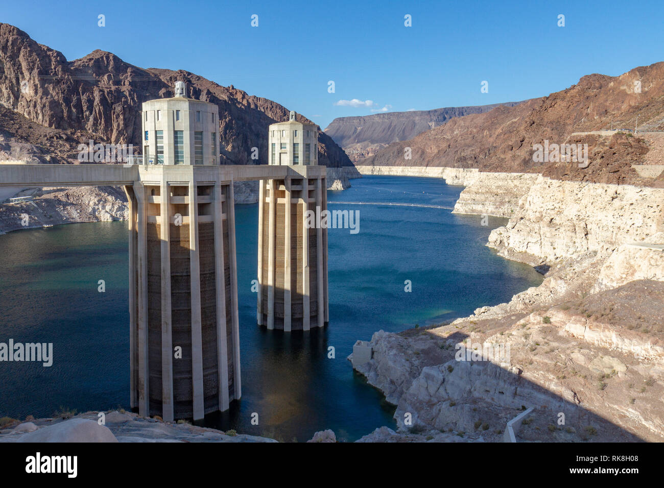 Pair of water intakes to the Hoover Dam, Clark County, Nevada, United ...