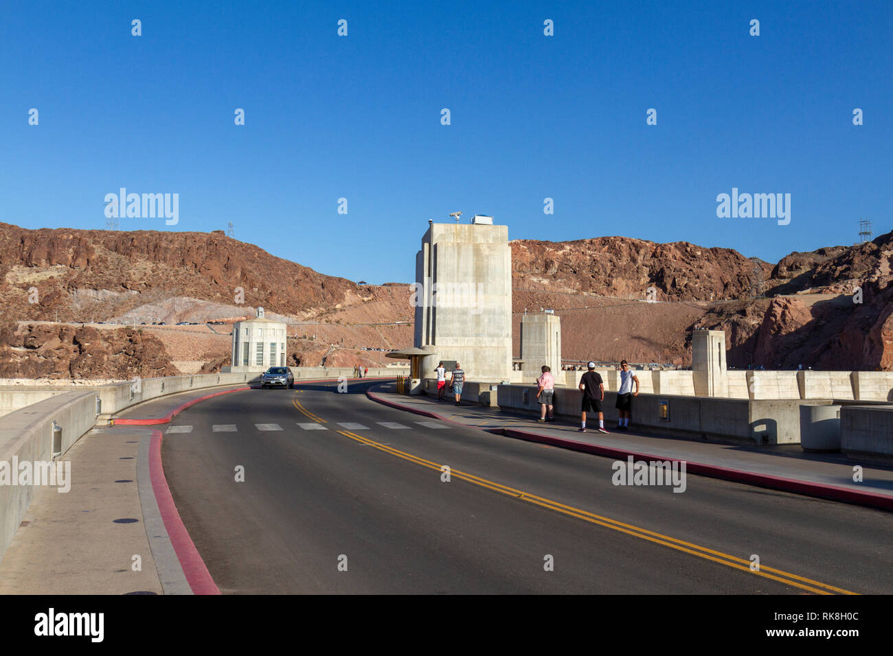 General view along the roadway on top of the Hoover Dam, Clark County ...