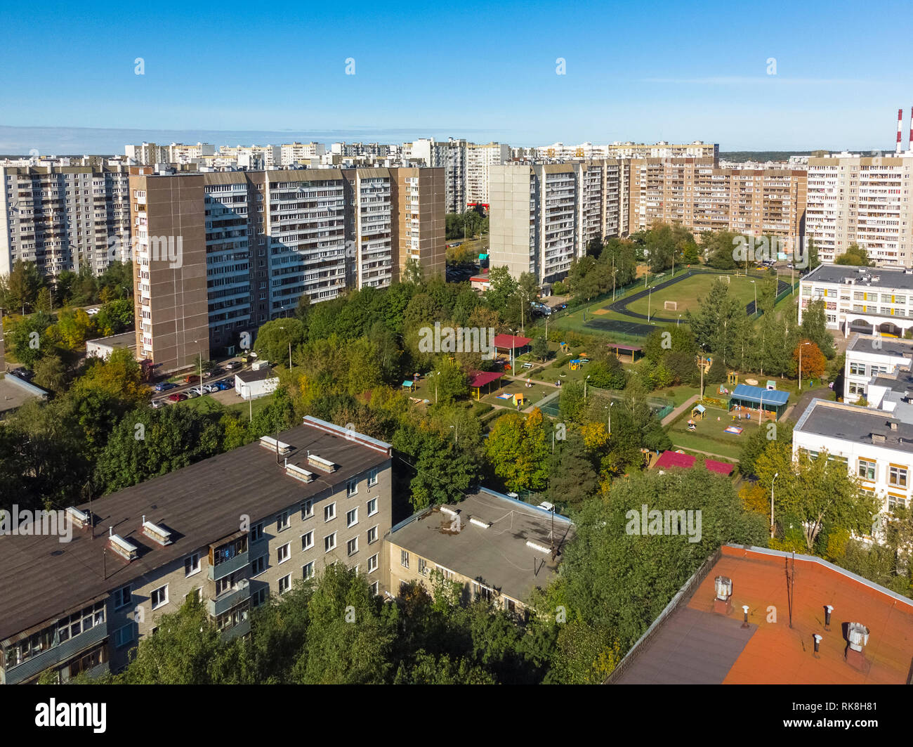Residential buildings of different heights in old district in Moscow ...