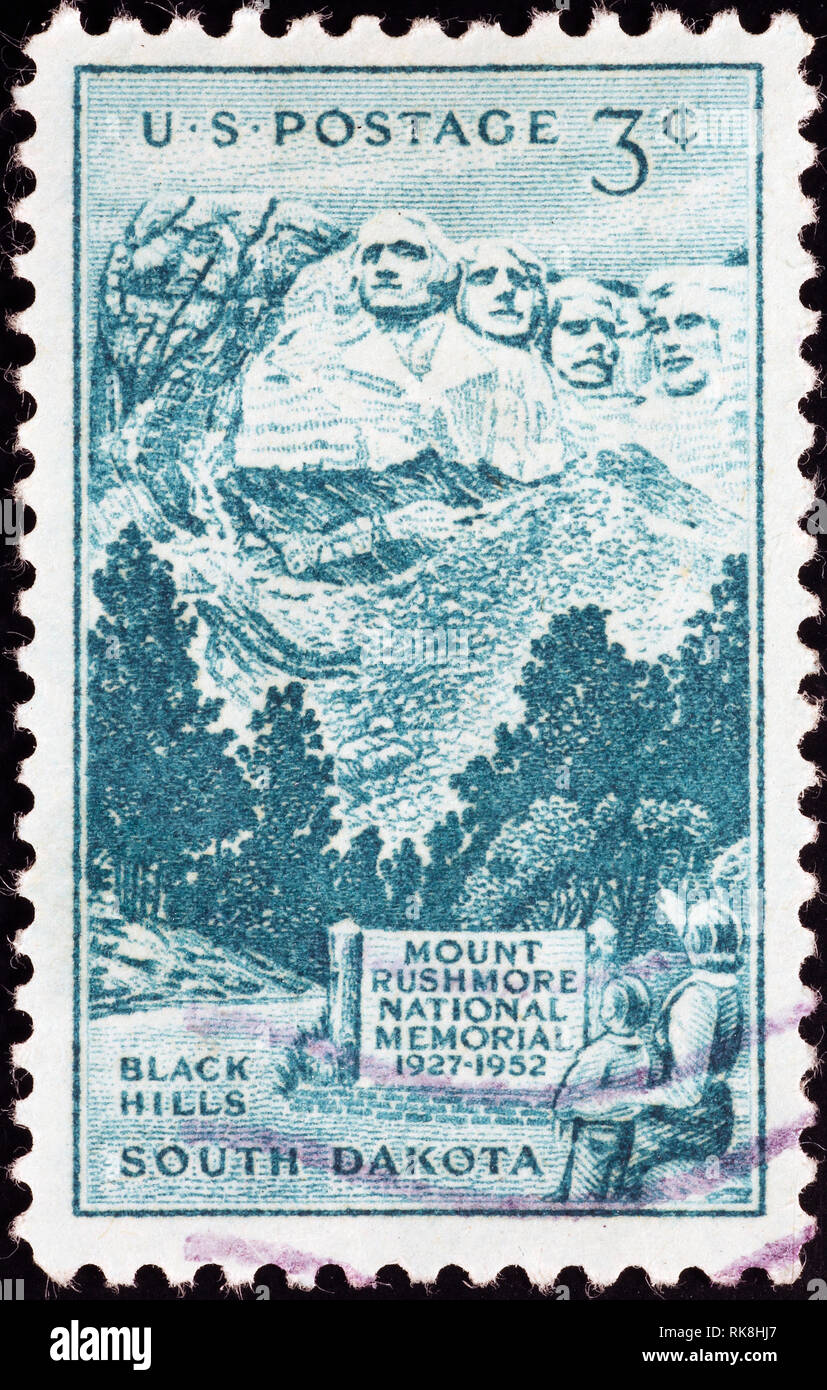 Mount Rushmore celebration on old american postage stamp Stock Photo ...