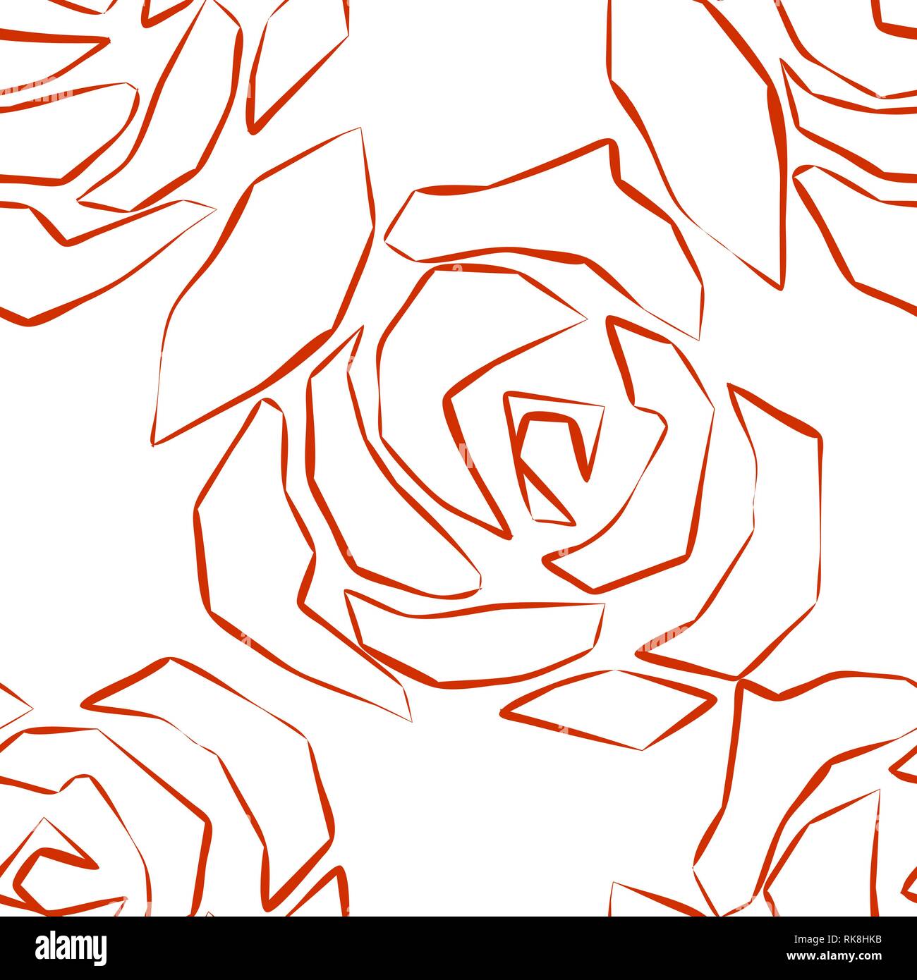 Beautiful red and white seamless pattern in roses with contours. Hand ...