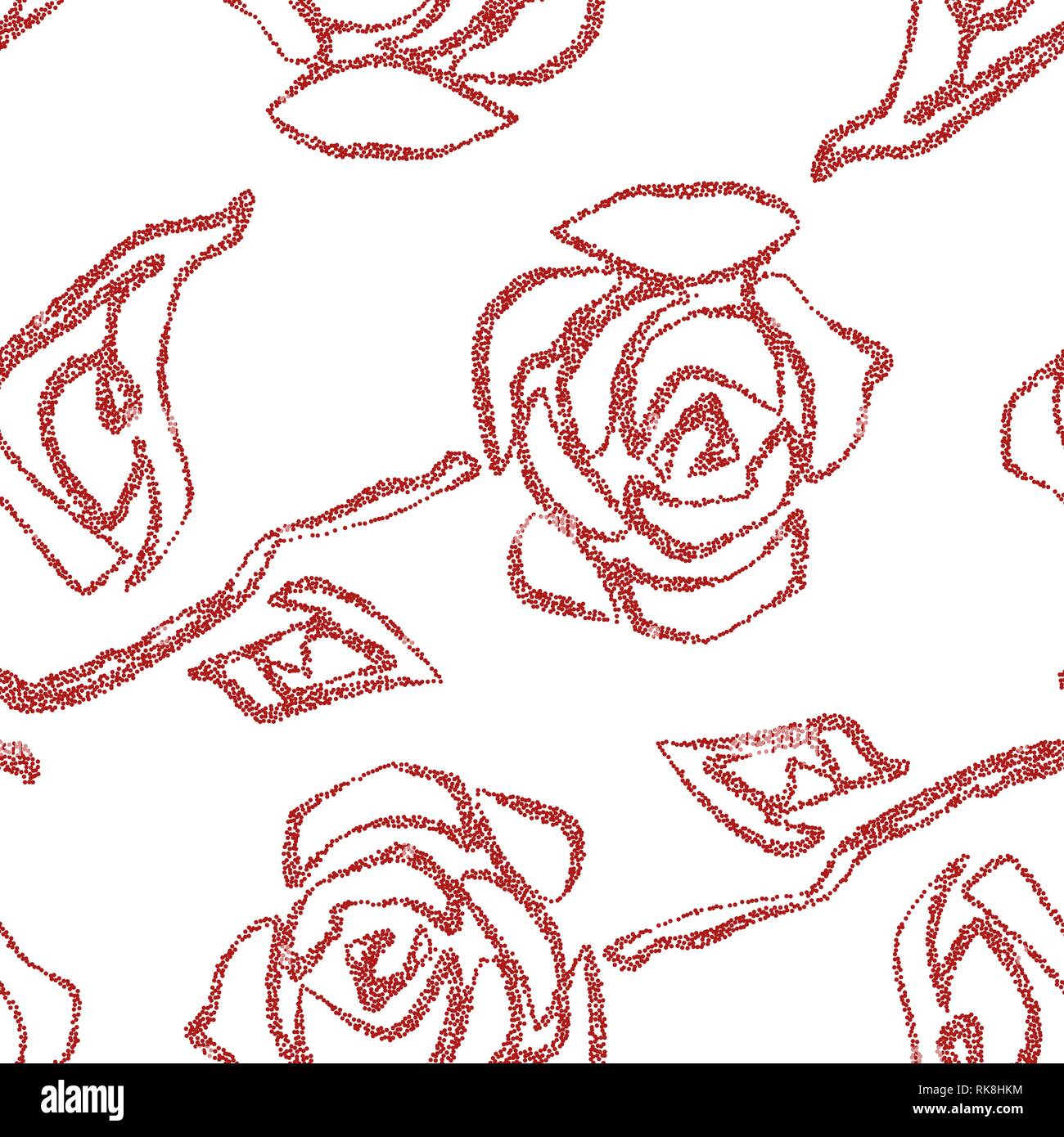 Beautiful red and white seamless pattern in roses with contours. Hand ...