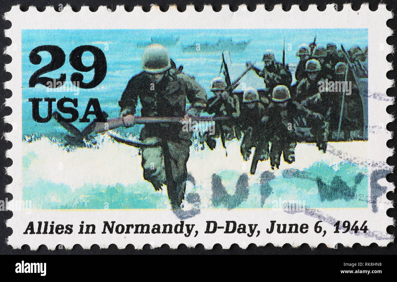 Normandy landings on american postage stamp Stock Photo - Alamy