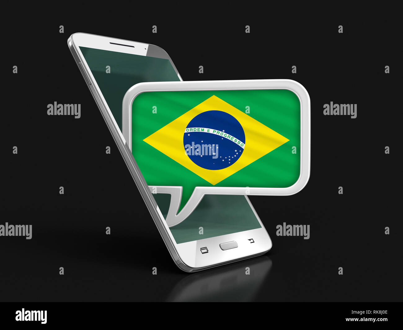 Touchscreen smartphone and Speech bubble with flag. Image with clipping ...