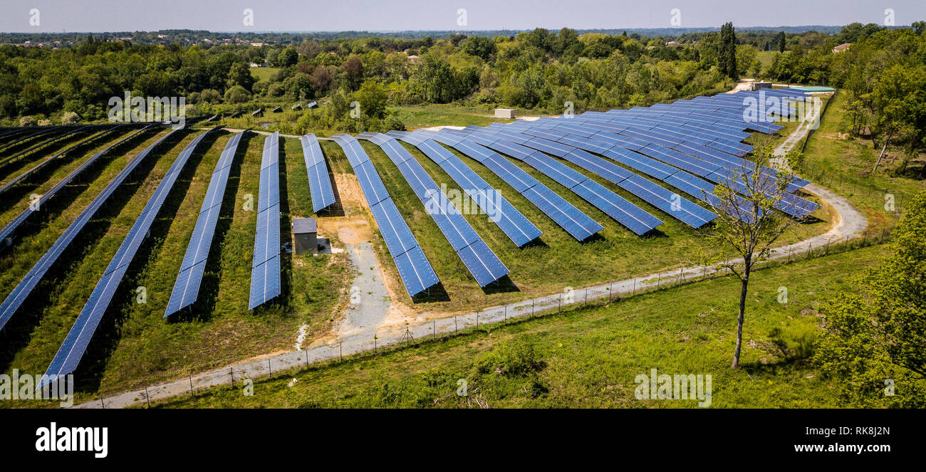 Aerial industrial view Photovoltaic solar units desert environment ...