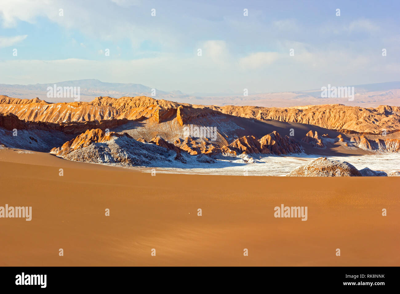 Unearthly landscape of sand and rock formations of Atacama Desert ...