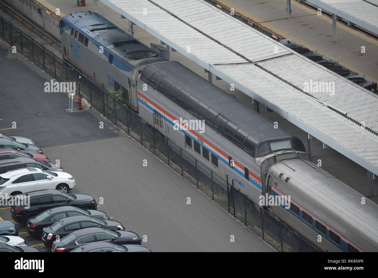 Amtrak and MBTA trains at the terminals of Boston's North Station as ...