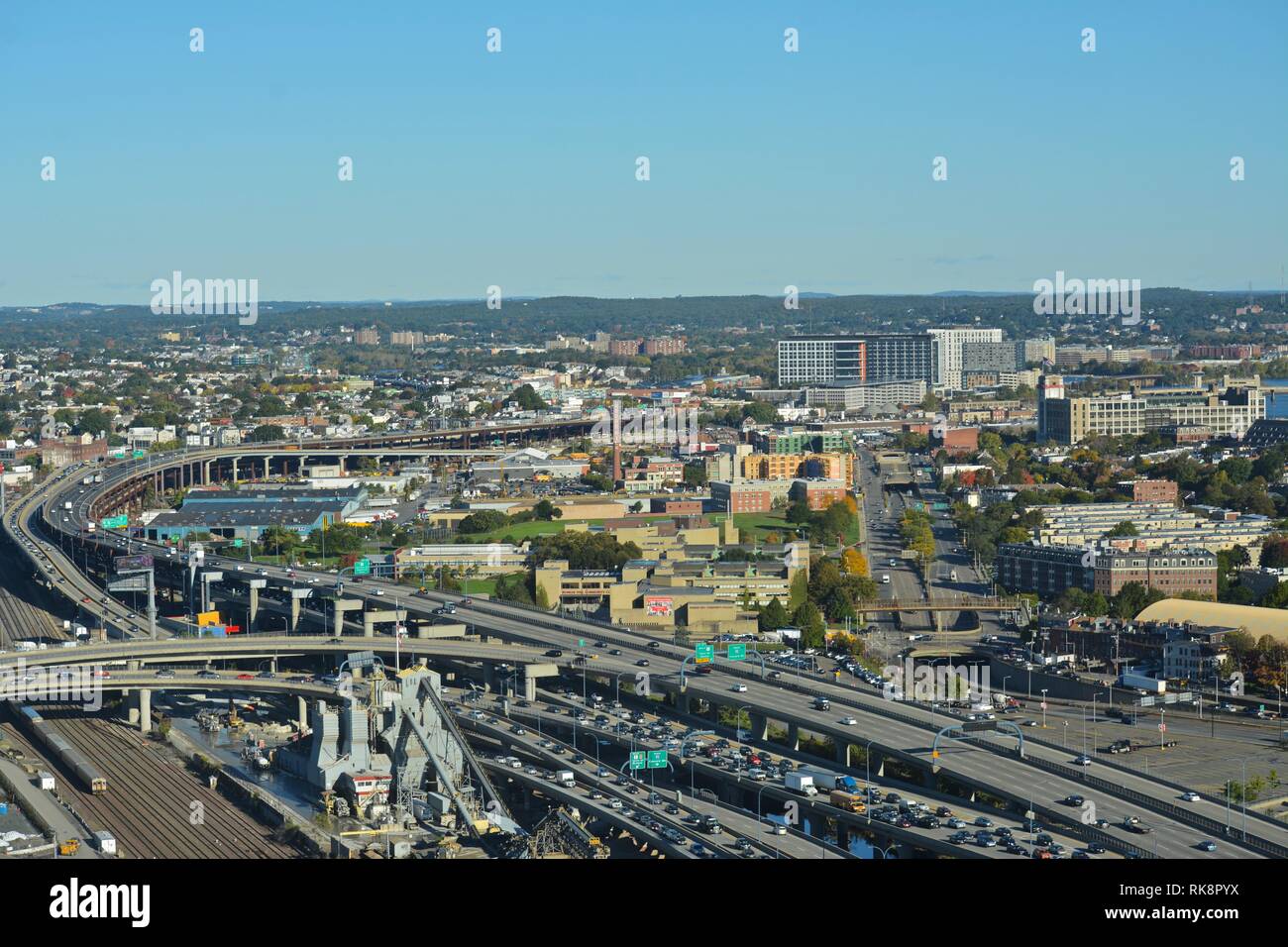 The Boston skyline as seen from a private residential observation deck ...