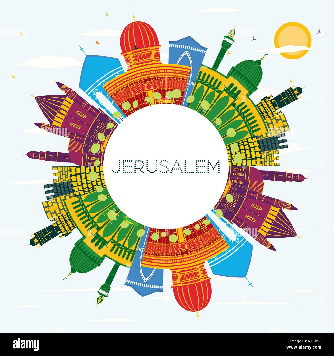 Jerusalem Israel Skyline with Color Buildings, Blue Sky and Copy Space ...