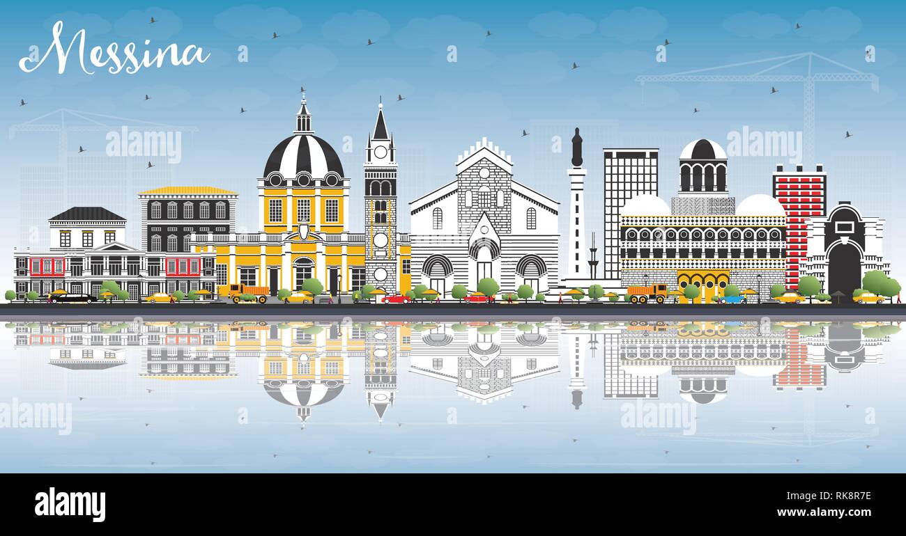 Messina Sicily Italy City Skyline with Color Buildings, Blue Sky and ...