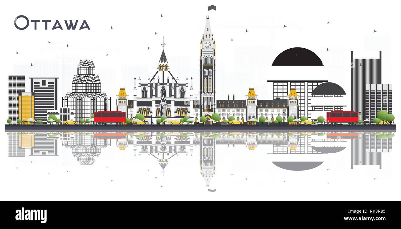 Ottawa Canada City Skyline with Gray Buildings and Reflections Isolated ...