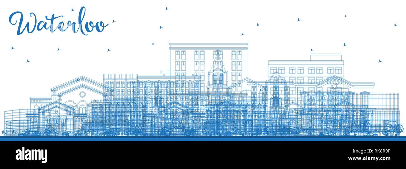 Outline Waterloo Iowa Skyline with Blue Buildings. Vector Illustration ...