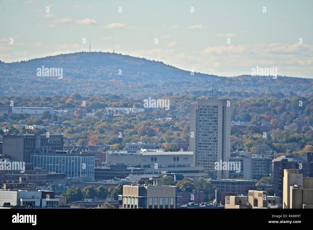 The Boston skyline as seen from a private residential observation deck ...