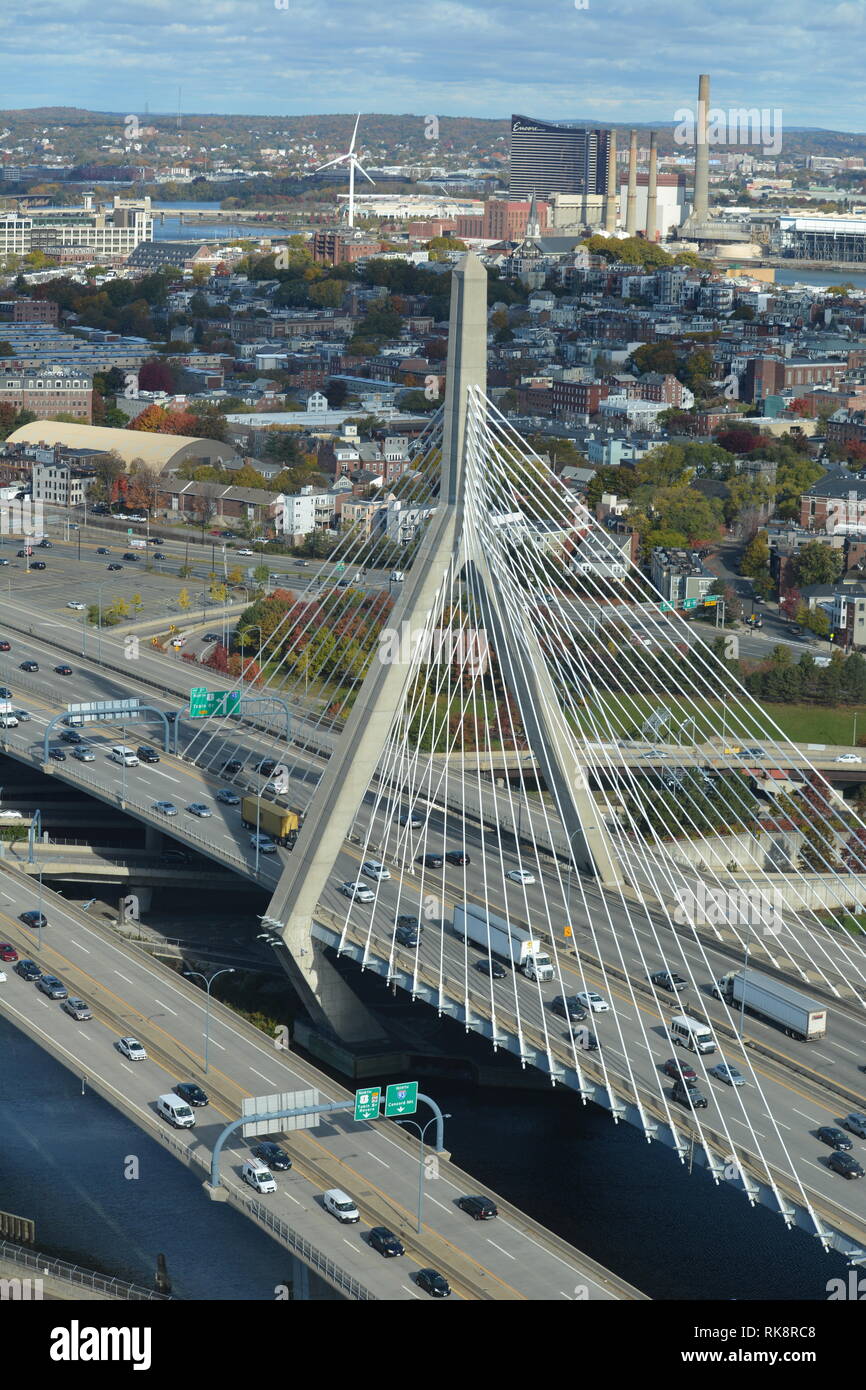 The iconic Leonard P. Zakim Biunker Hill Memorial bridge suspension ...