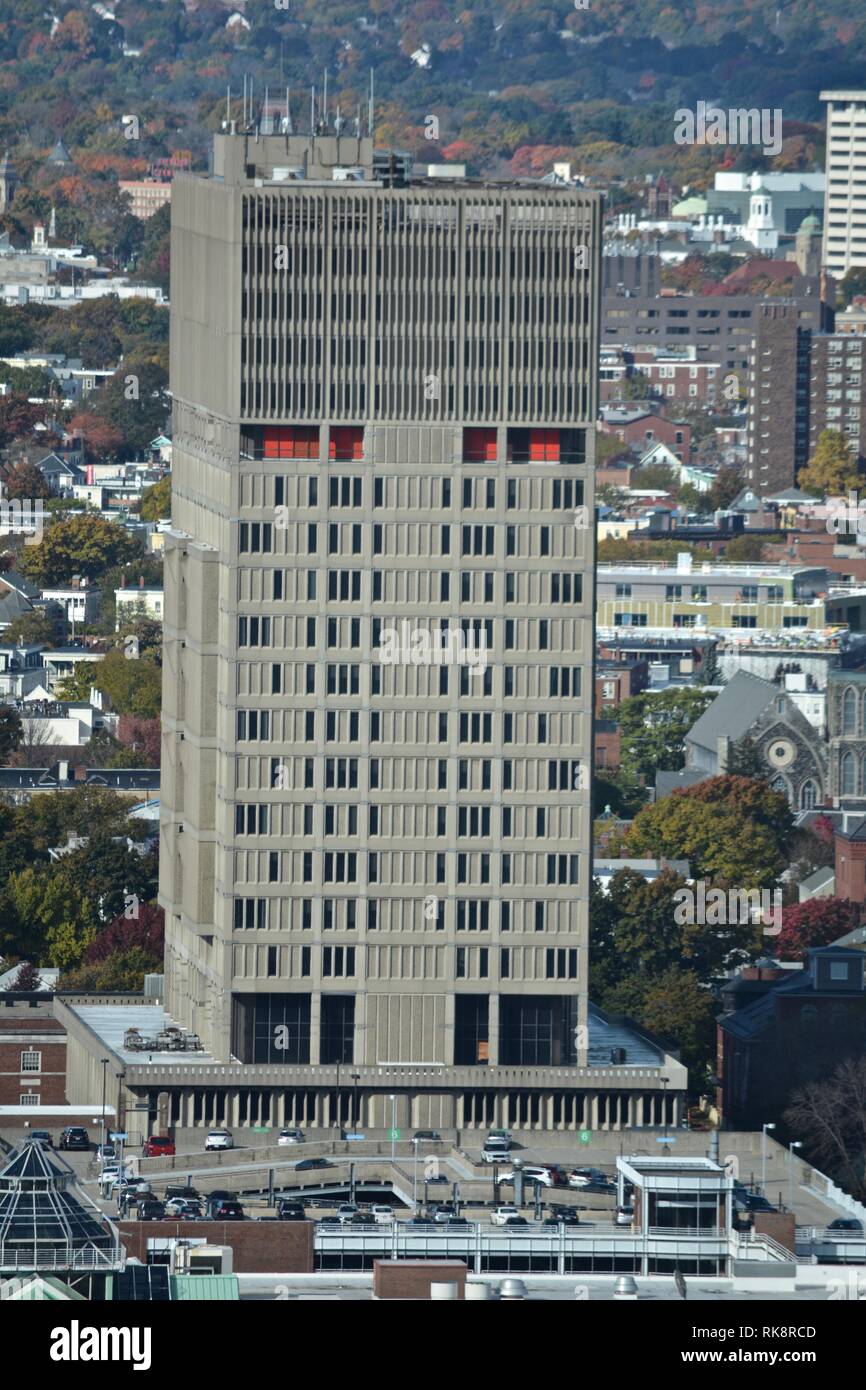 The Boston skyline as seen from a private residential observation deck ...