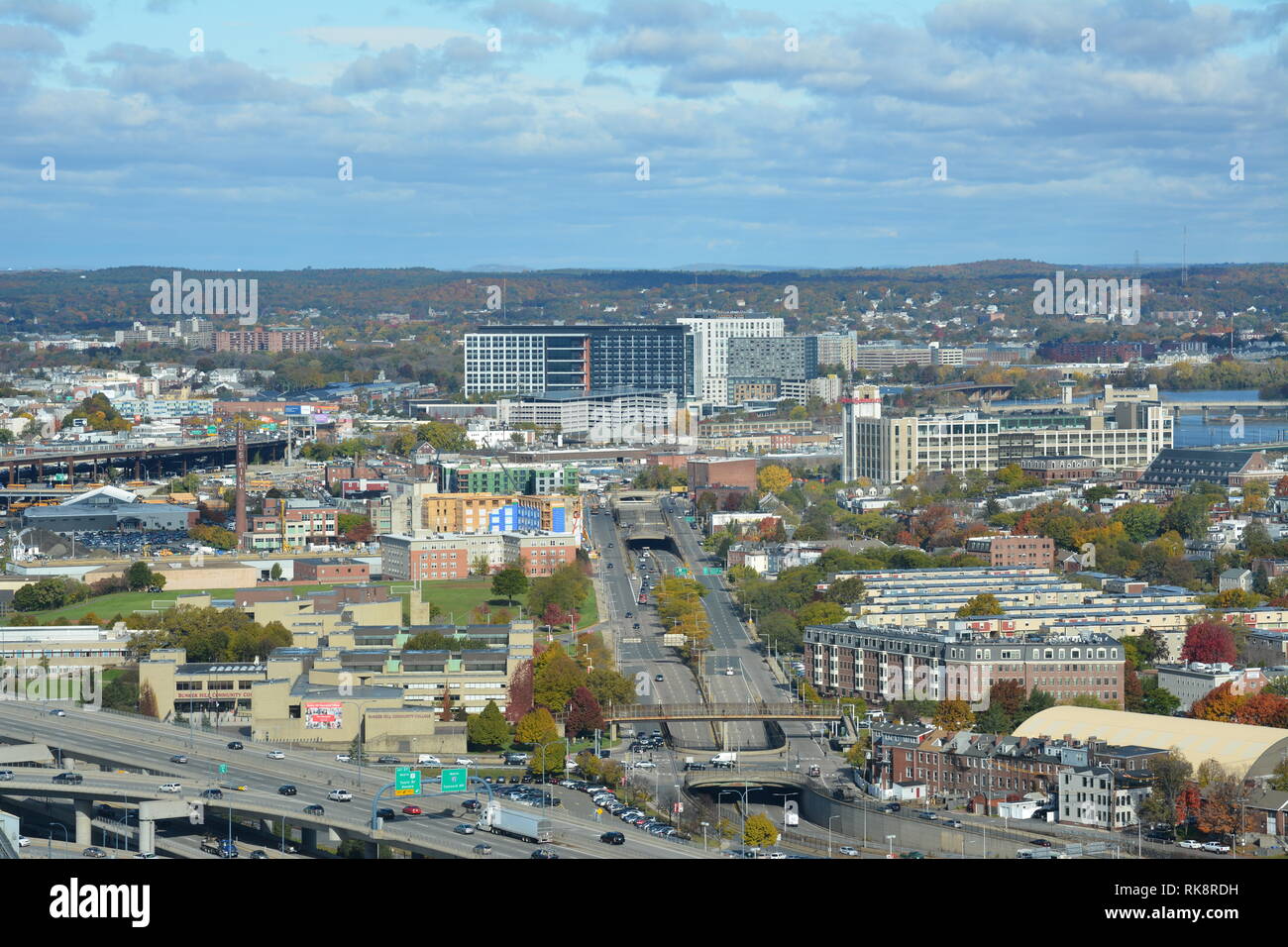 The Boston skyline as seen from a private residential observation deck ...