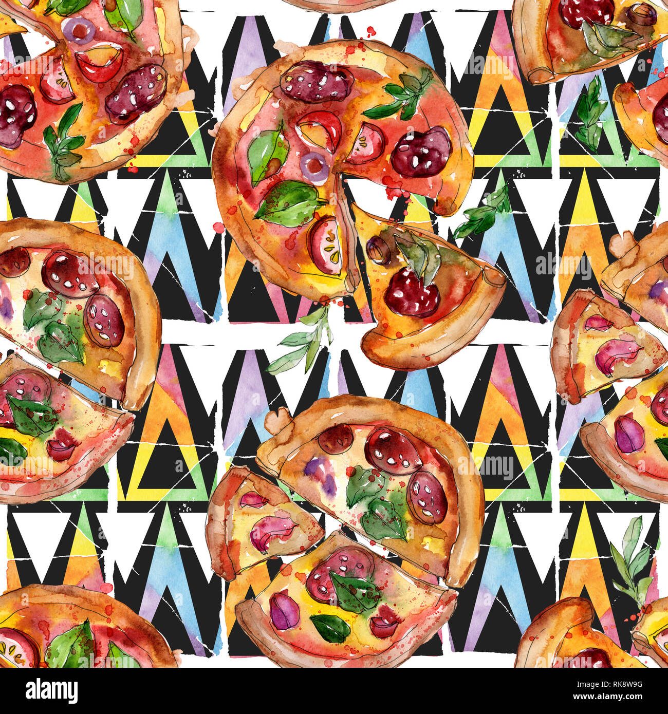 Fast food itallian pizza in a watercolor style isolated set ...