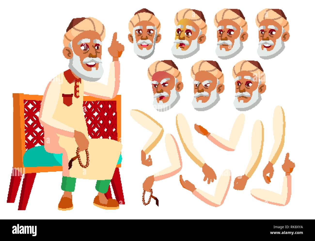 Arab, Muslim Old Man Vector. Senior. Aged, Elderly People. Positive ...