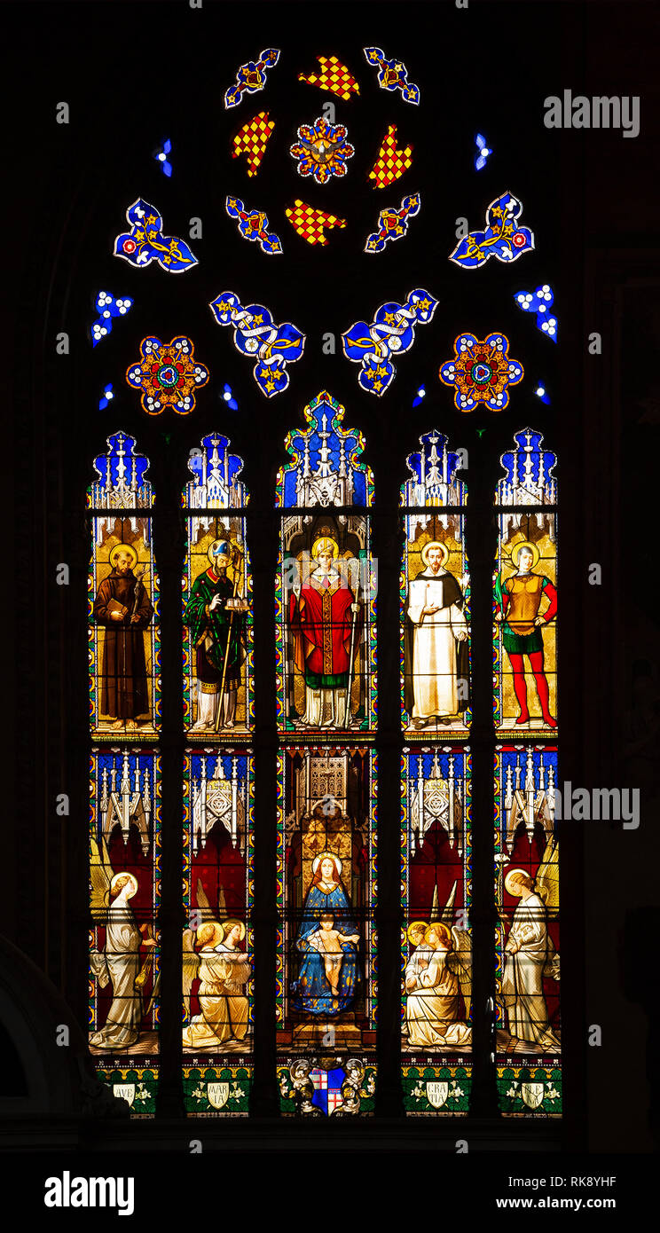 Ancient stained glass windows of Bologna cathedral, Italy Stock Photo ...