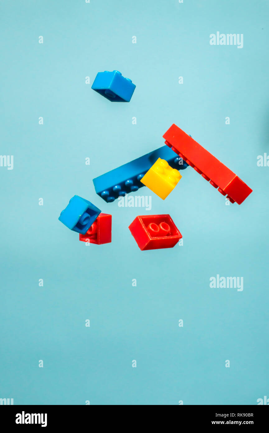 Floating Plastic geometric cubes in the air. Construction toys on ...