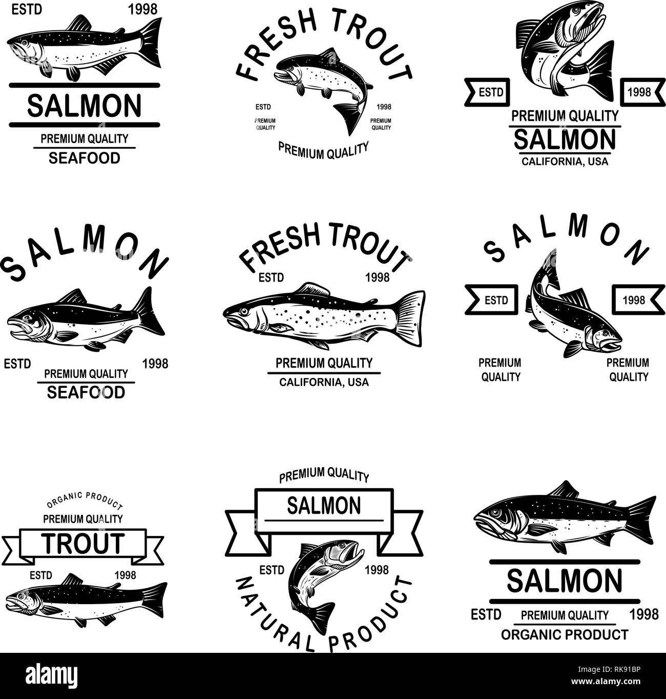 Atlantic salmon vector vectors Black and White Stock Photos & Images ...