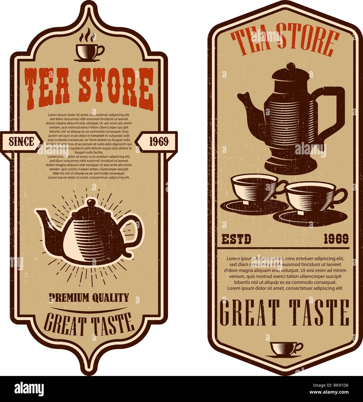 Vintage tea shop flyer templates. Design elements for logo, label, sign ...