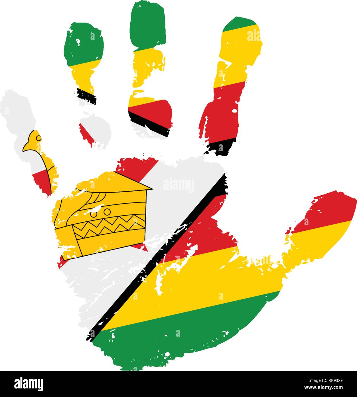 Zimbabwe flag and hand on white background. Vector illustration Stock ...