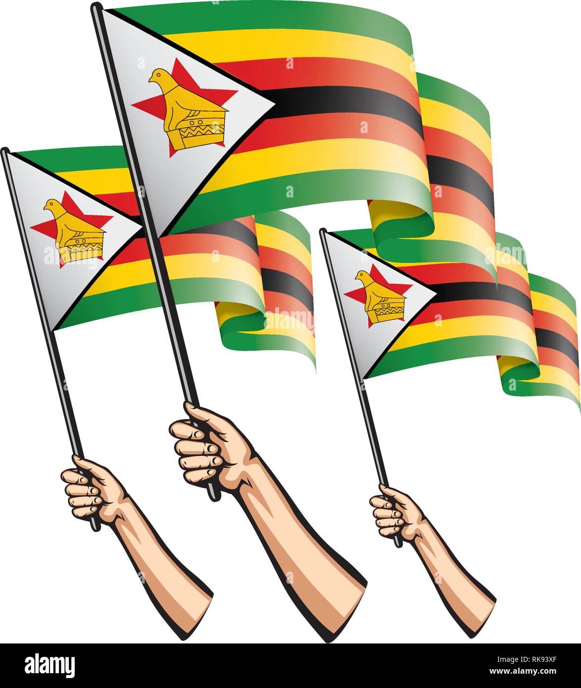 Zimbabwe flag and hand on white background. Vector illustration Stock ...