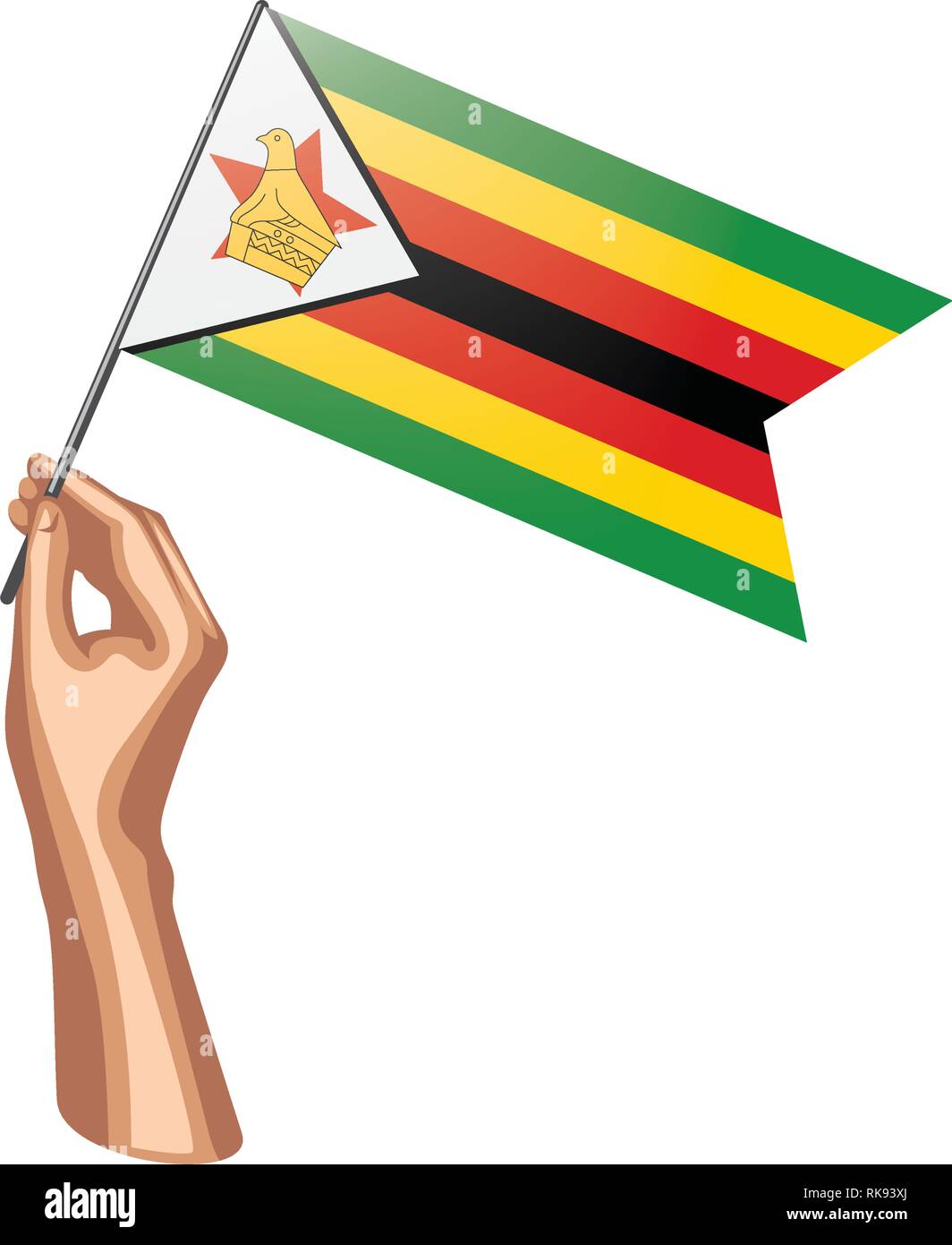 Zimbabwe flag and hand on white background. Vector illustration Stock ...