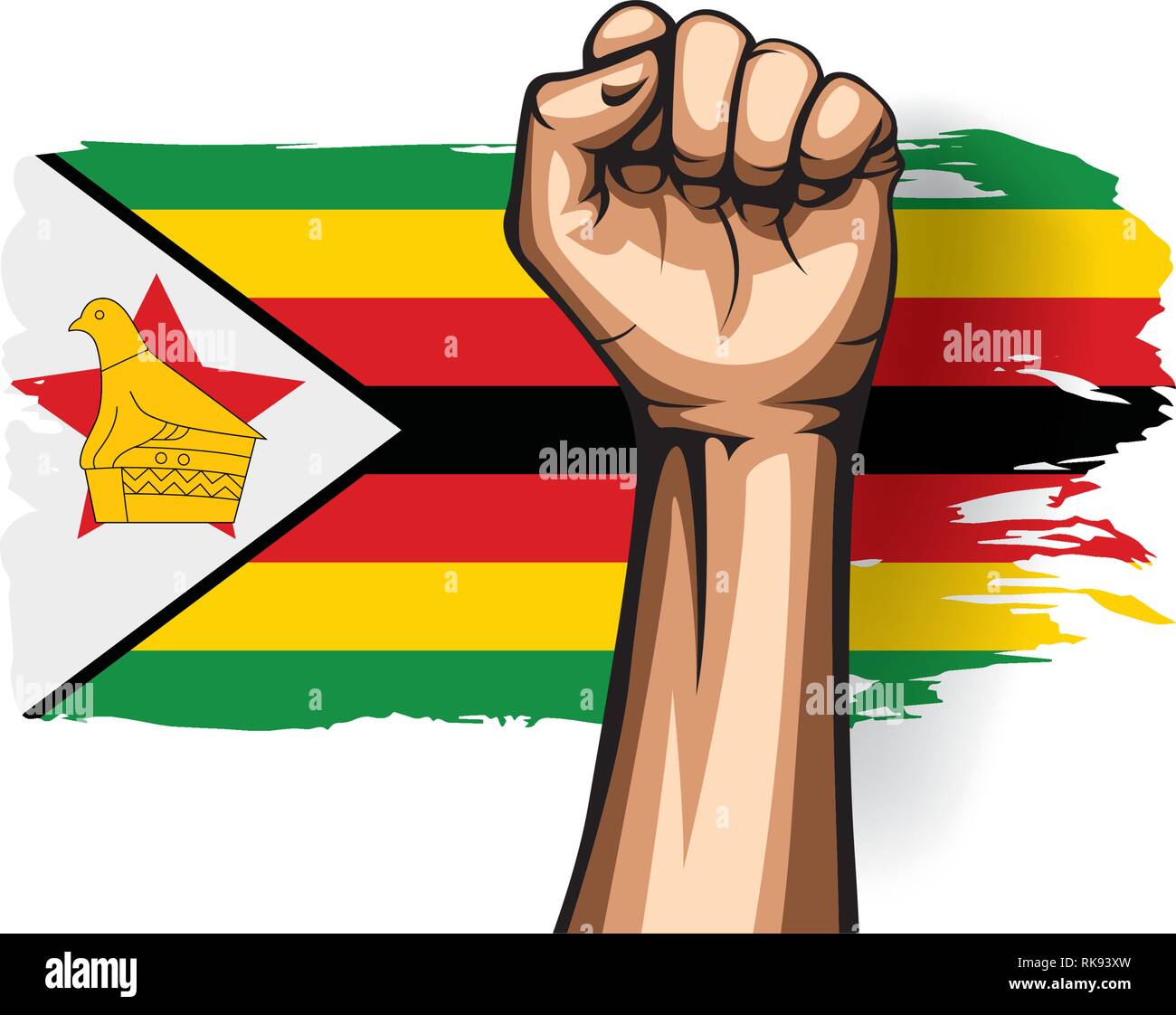 Zimbabwe flag and hand on white background. Vector illustration Stock ...
