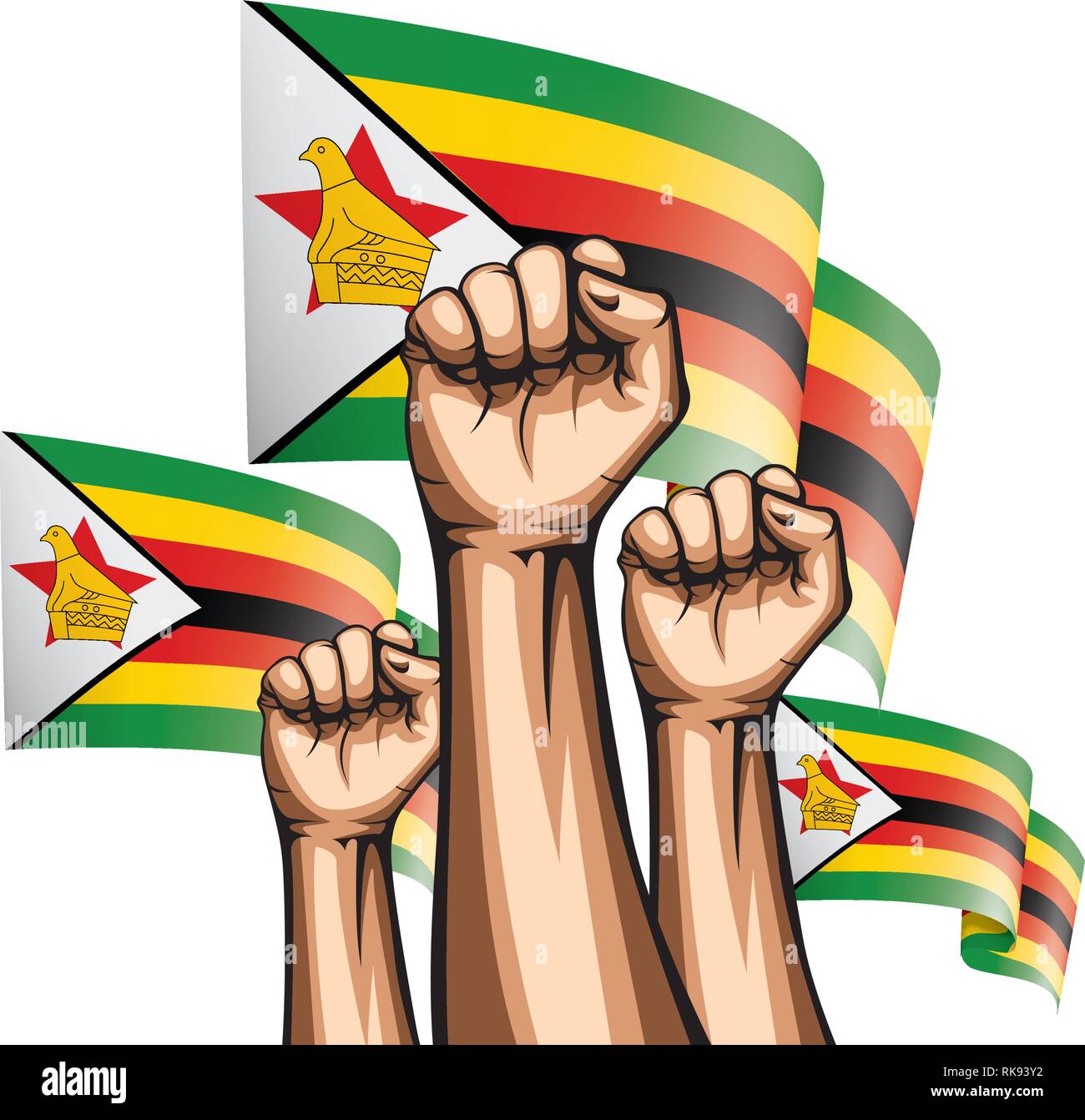 Zimbabwe flag and hand on white background. Vector illustration Stock ...