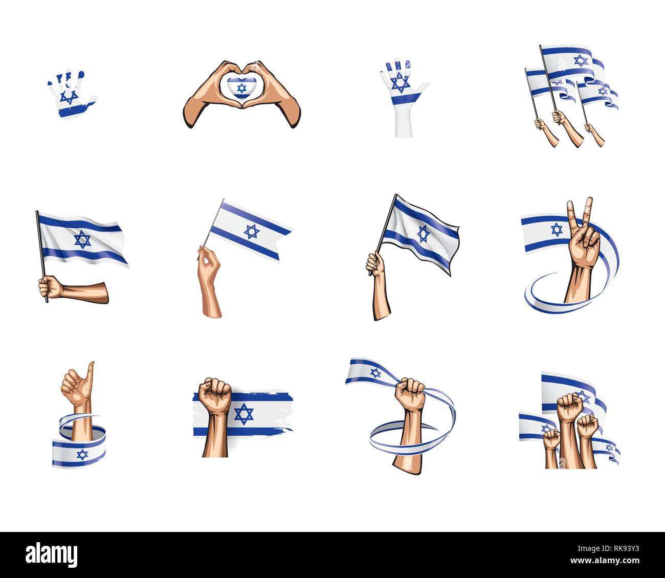 Israel flag and hand on white background. Vector illustration Stock ...