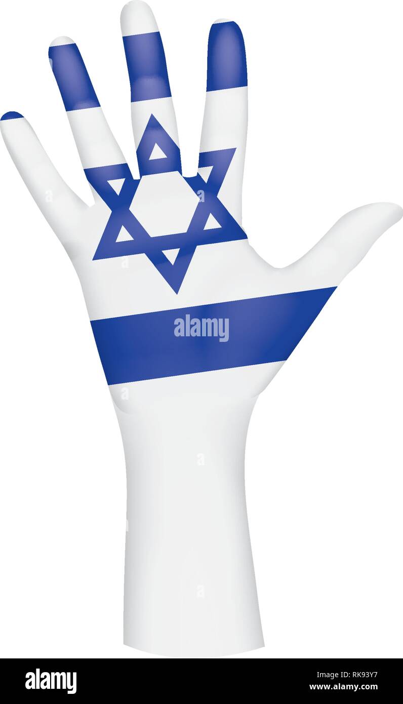 Israel flag and hand on white background. Vector illustration Stock ...
