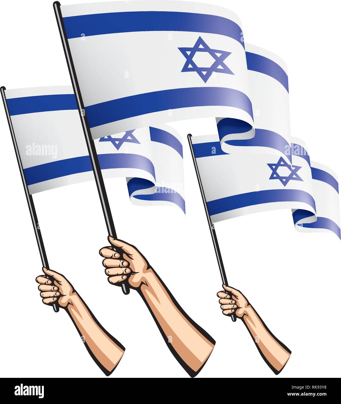 Israel flag and hand on white background. Vector illustration Stock ...